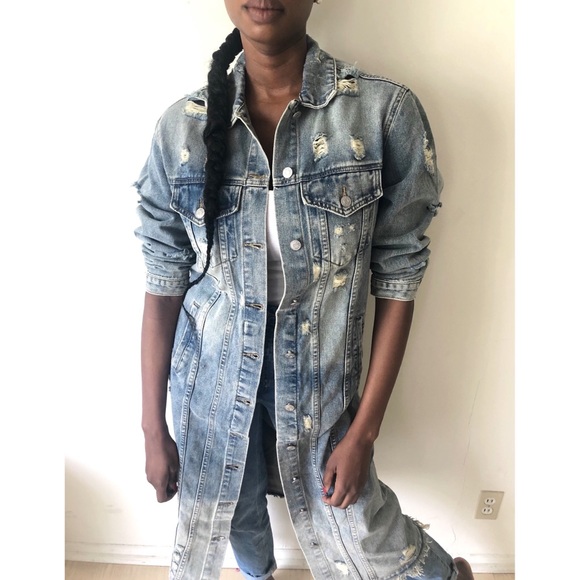 Jackets & Coats | New Distressed Extra Long Jacket In Medium Wash ...